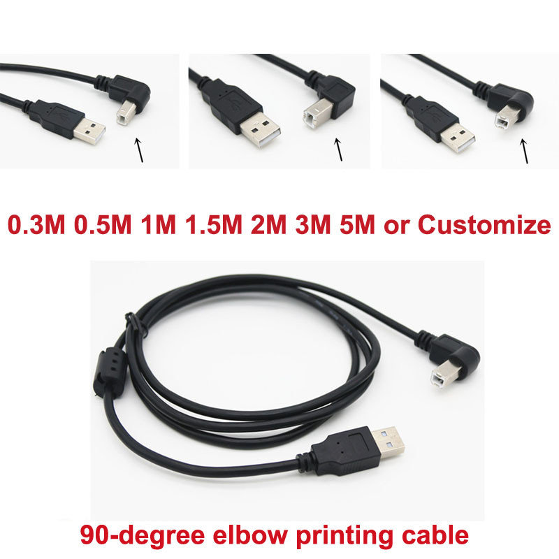 USB1.1 90 Degree 5m Printer Extension Cable Left Right Elbow Cable OD 4.5mm